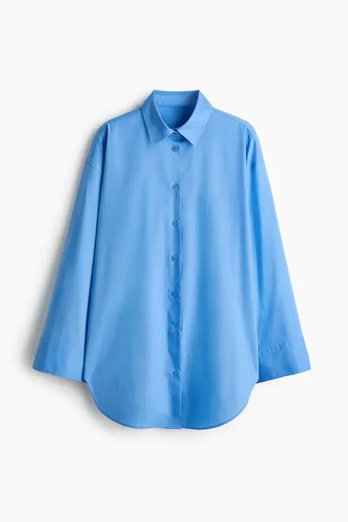 H&m Oversized Beach Shirt - Blue