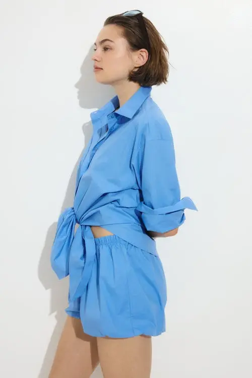 H&m Oversized Beach Shirt - Blue