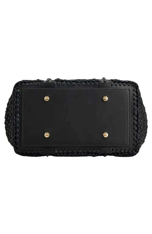TOD'S Mini T Timeless Crochet Raffia & Leather Shopping Bag - Nero