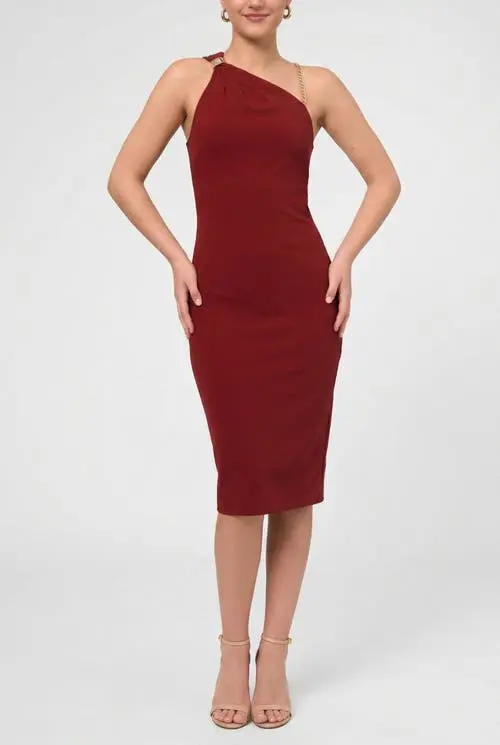 Rachel Rachel Roy Sia One Shoulder Chain Strap Midi Dress - Dark Red