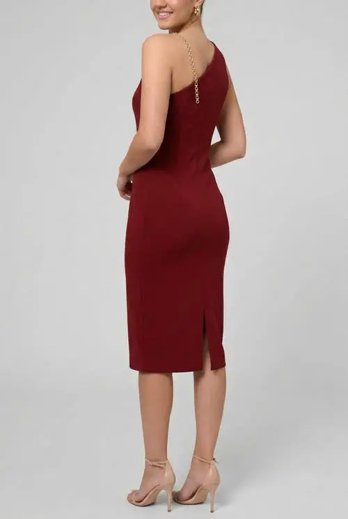 Rachel Rachel Roy One Shoulder Chain Strap Midi Dress