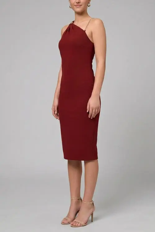 Rachel Rachel Roy One Shoulder Chain Strap Midi Dress