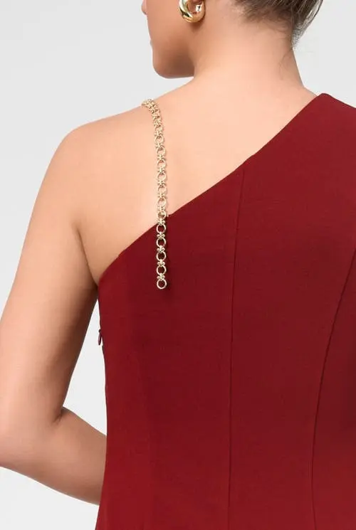 Rachel Rachel Roy One Shoulder Chain Strap Midi Dress