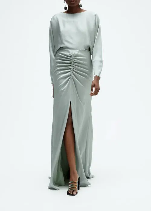 Amsale Hammered Satin Dolman Sleeve Gown - Jade