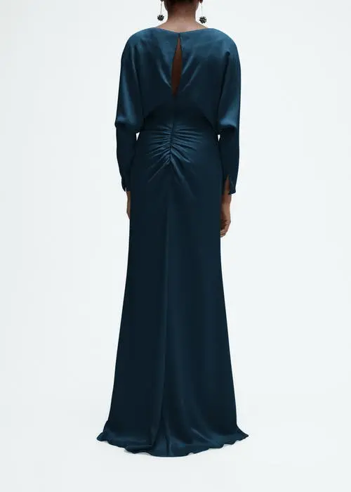 Amsale Hammered Satin Dolman Sleeve Gown - Petrol