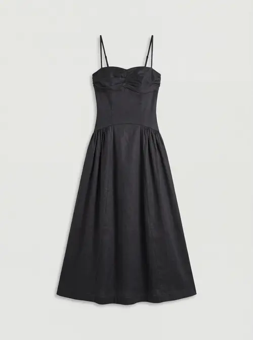 WAREHOUSE Dropped Waist Ruched Bust Midi Dress