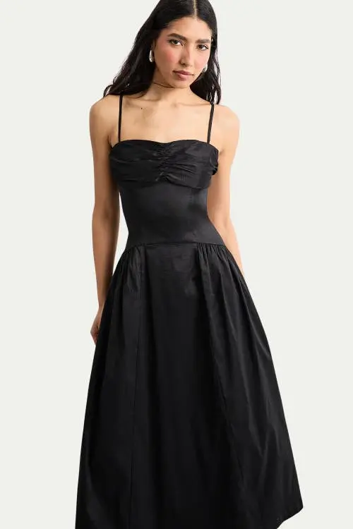 WAREHOUSE Dropped Waist Ruched Bust Midi Dress