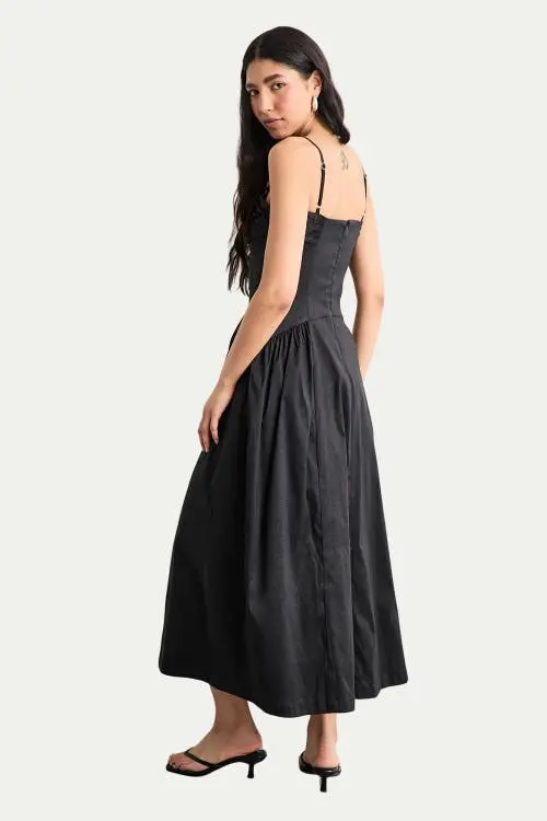 WAREHOUSE Dropped Waist Ruched Bust Midi Dress