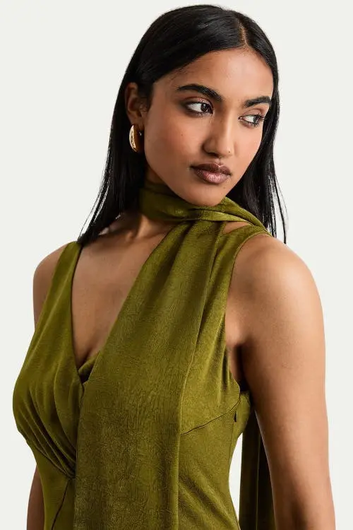 WAREHOUSE Maxi Dress With Scarf Detail