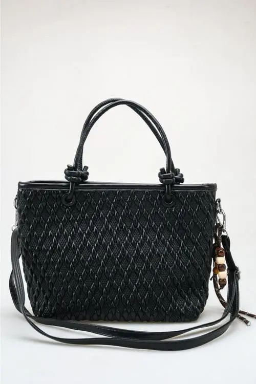 PROLOGUE SHOES Cienna Woven Top Handle Bag - Black
