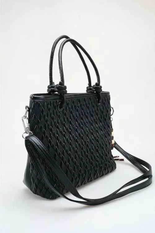 PROLOGUE SHOES Cienna Woven Top Handle Bag - Black