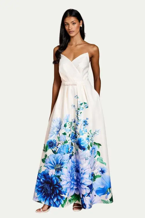 Coast Petite Floral Print Bandeau Maxi Dress - Blue