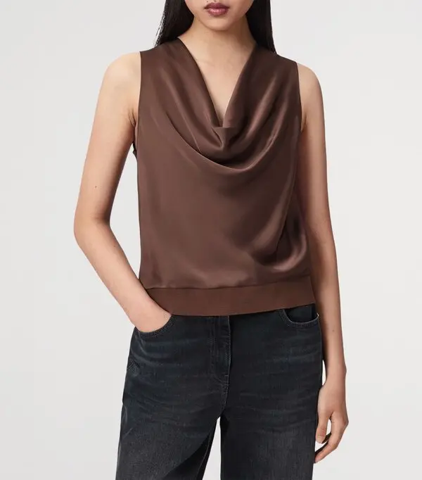 ALLSAINTS Zoey Satin Cowl Neck Tank Top
