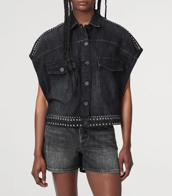ALLSAINTS Alba Sleeveless Studded Denim Shirt - Black