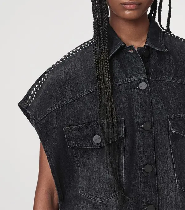 ALLSAINTS Alba Sleeveless Studded Denim Shirt - Black