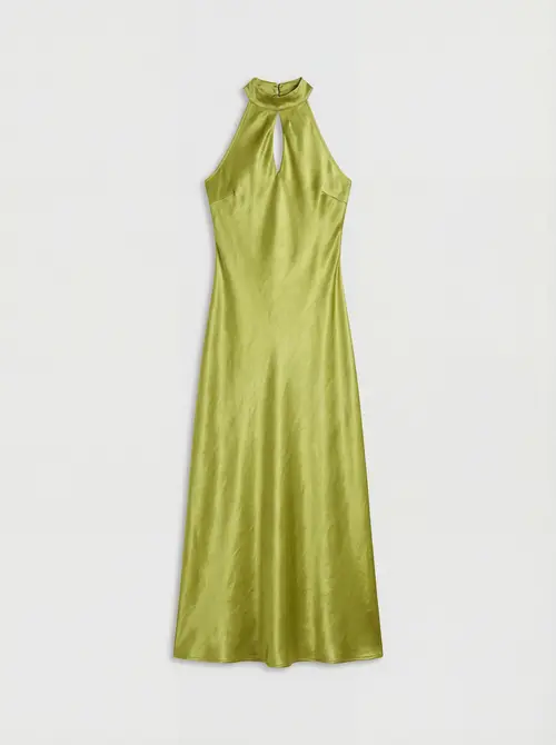 WAREHOUSE Satin Tie Neck Maxi Dress