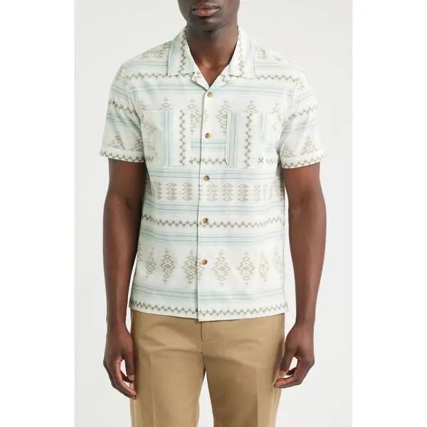 DARK SEAS Palmetto Geo Pattern Cotton Camp Shirt - Off-white/blue