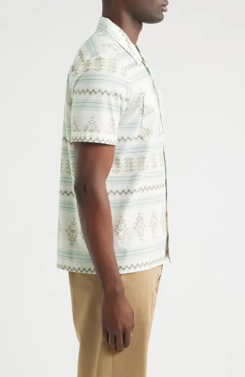 DARK SEAS Palmetto Geo Pattern Cotton Camp Shirt - Off-white/blue