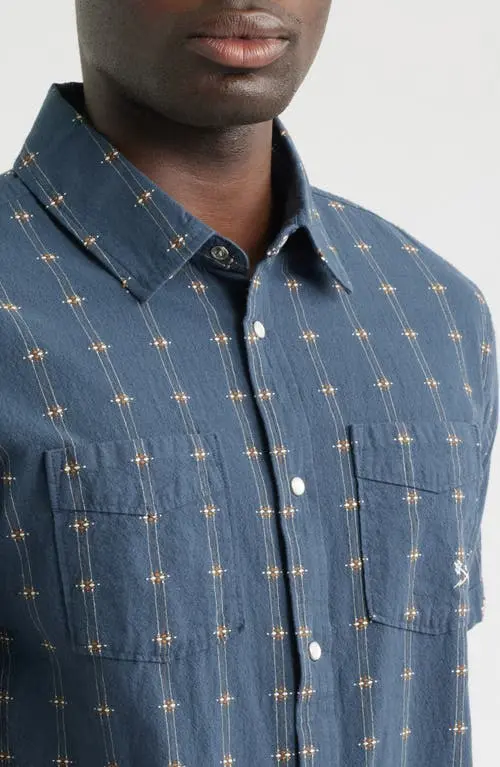 DARK SEAS Gildale Textured Stripe Short Sleeve Cotton Snap-up Shirt - Storm
