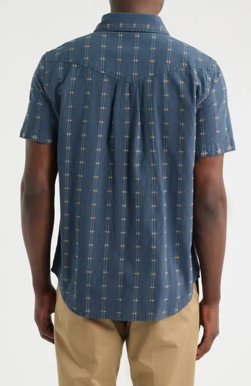 DARK SEAS Gildale Textured Stripe Short Sleeve Cotton Snap-up Shirt - Storm