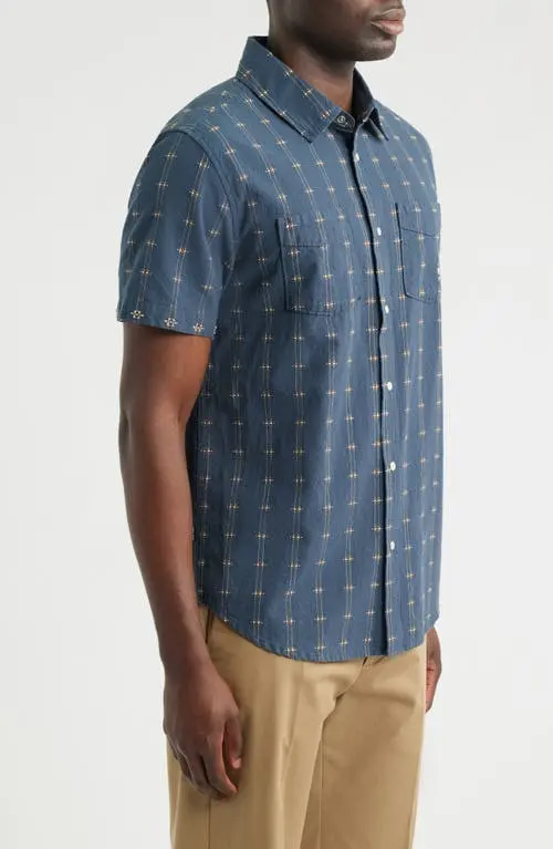 DARK SEAS Gildale Textured Stripe Short Sleeve Cotton Snap-up Shirt - Storm