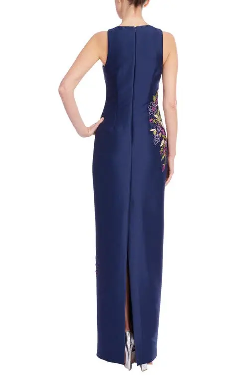Badgley Mischka Floral Embroidered Column Gown