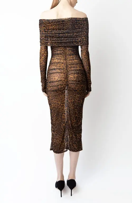 Lapointe Printed Mesh Off-shoulder Midi Dress