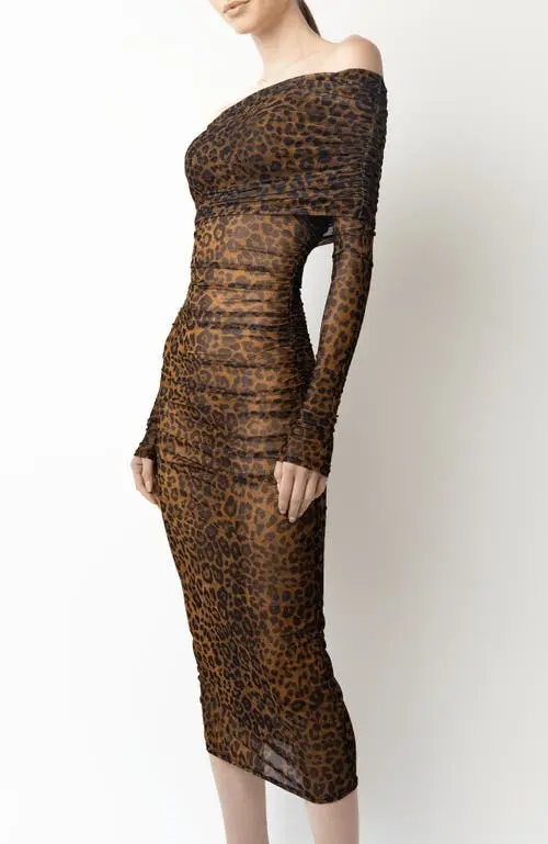 Lapointe Printed Mesh Off-shoulder Midi Dress