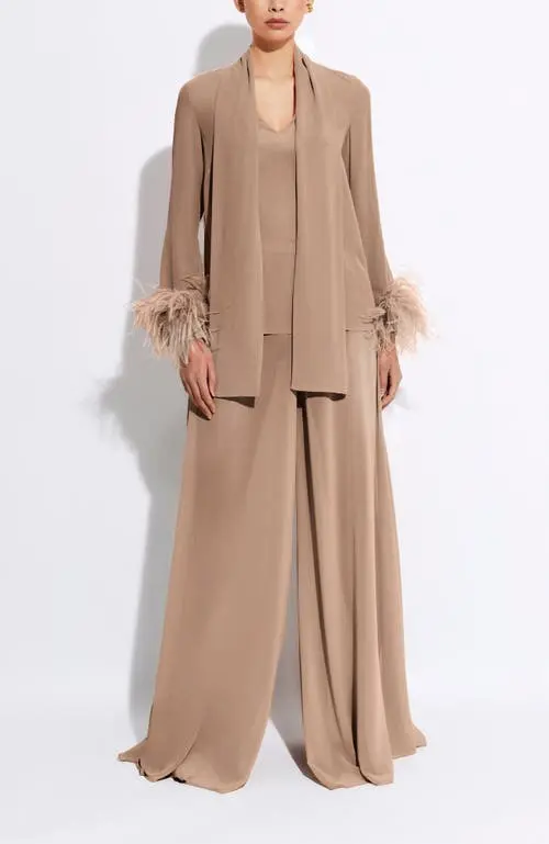 Lapointe Lightweight Georgette Scarf Top With Feathers - Oat