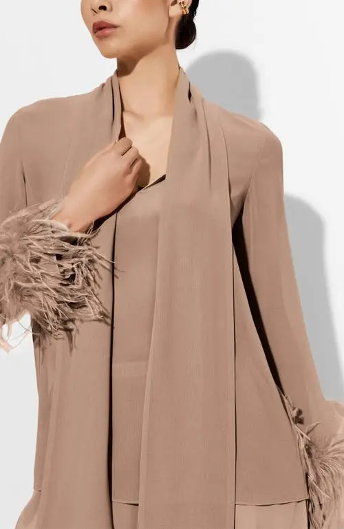 Lapointe Feather-trimmed Georgette Scarf Top