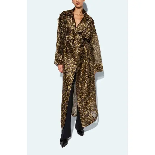Lapointe Organza Double Breasted Trench Coat - Leopard