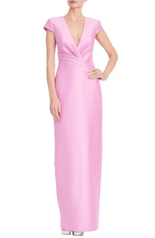 Badgley Mischka Short Sleeve Column Gown - Rose