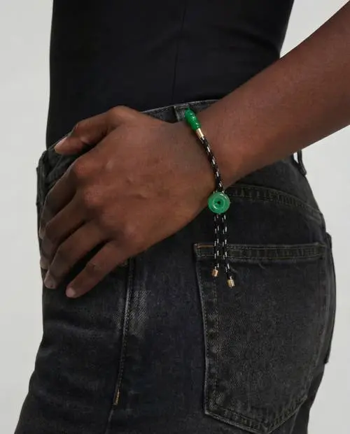 SEREE Paracord Jade Slider Bracelet - Black
