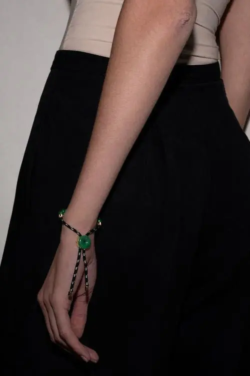SEREE Paracord Jade Slider Bracelet - Black