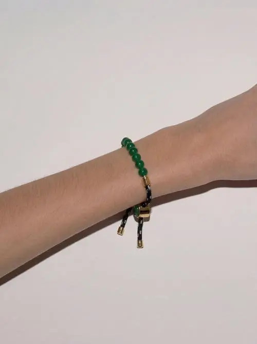 SEREE Paracord Jade Slider Bracelet - Black