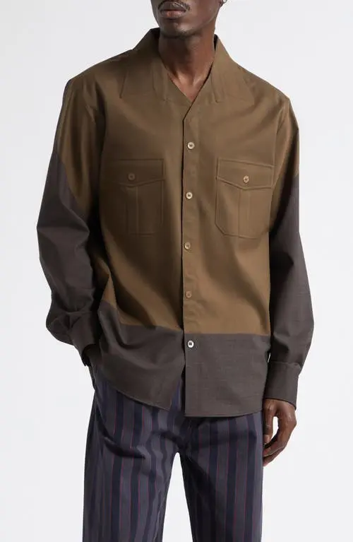 MAISON MARGIELA Colorblock Virgin Wool Blend Shirt Jacket - Deep Brown