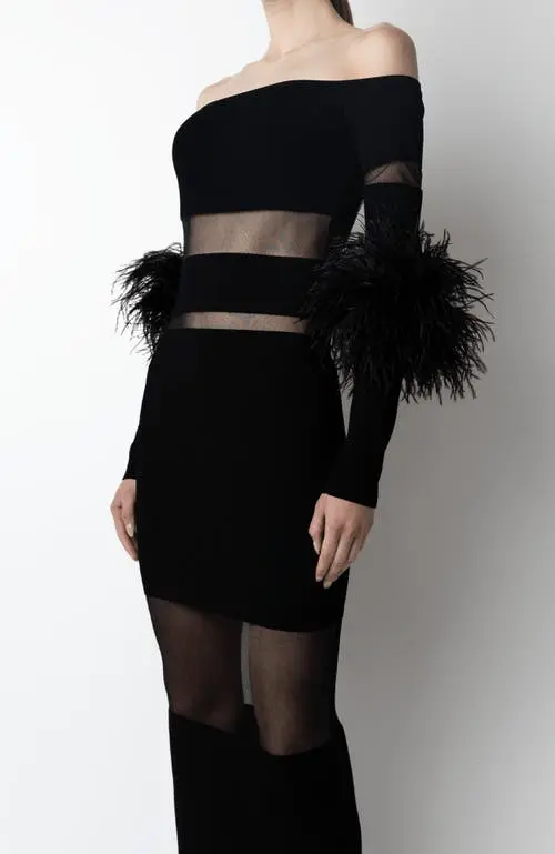 Lapointe Matte Viscose Intarsia Dress With Feathers