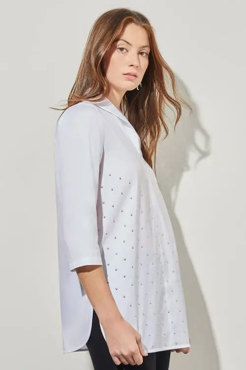 Ming Wang Stud Detail Shawl Collar Shirt
