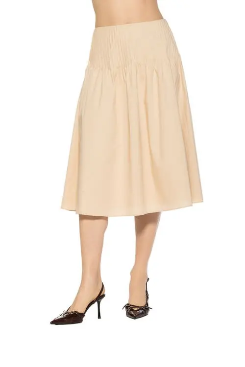 ALEXIA ADMOR Esme Pintuck Waist Full Poplin Midi Skirt - Beige