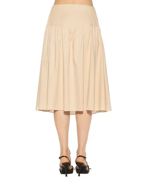 ALEXIA ADMOR Esme Pintuck Waist Full Poplin Midi Skirt - Beige