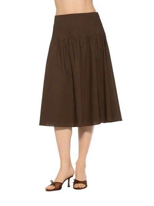 ALEXIA ADMOR Esme Pintuck Waist Full Poplin Skirt - Brown