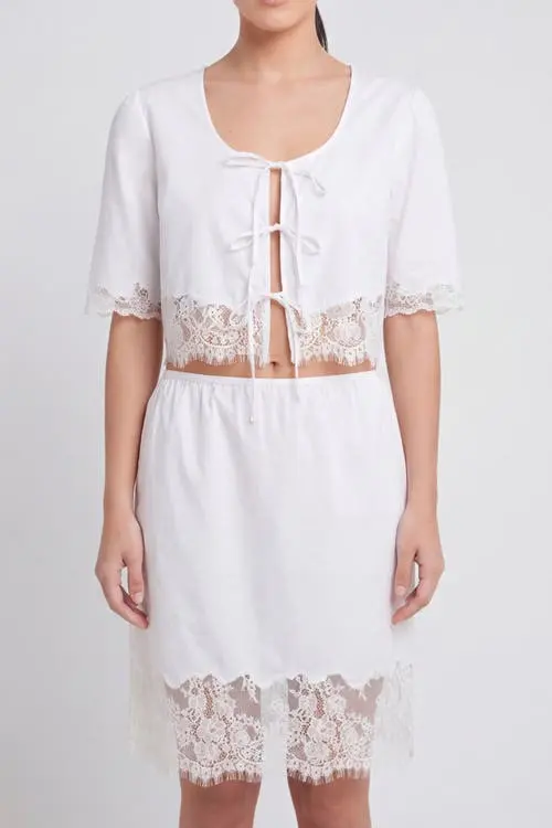 NUAJE NUAJE Soleil Lace Trim Cotton Skirt - White