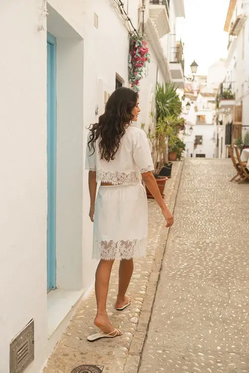 NUAJE NUAJE Soleil Lace Trim Cotton Skirt - White