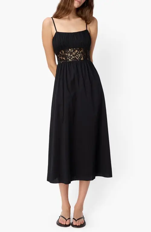 Cami Nyc Octavia Lace Inset Cotton Midi Dress - Black