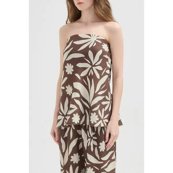 NUAJE NUAJE Rhea Strapless Bias Linen Top - Brown