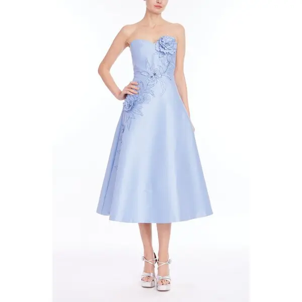 Badgley Mischka Strapless Floral Appliqué Fit & Flare Dress - Periwinkle