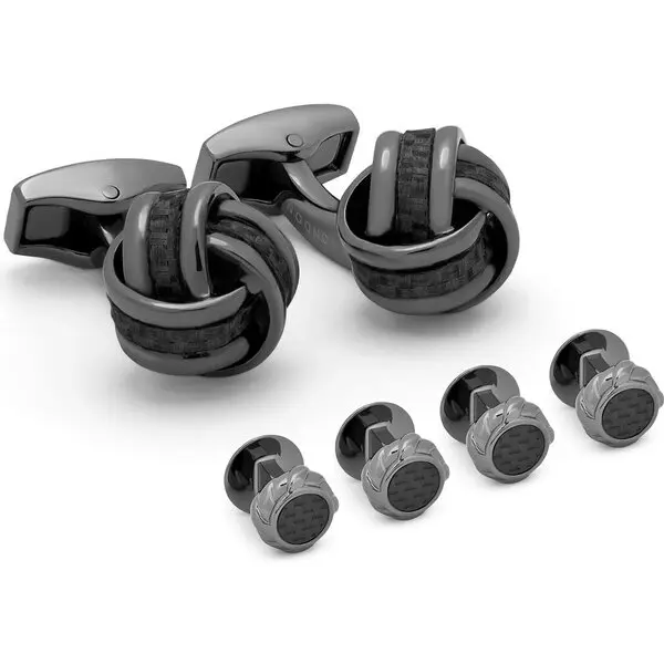 Tateossian Knot Stud Cuff Links & Studs Set - Black