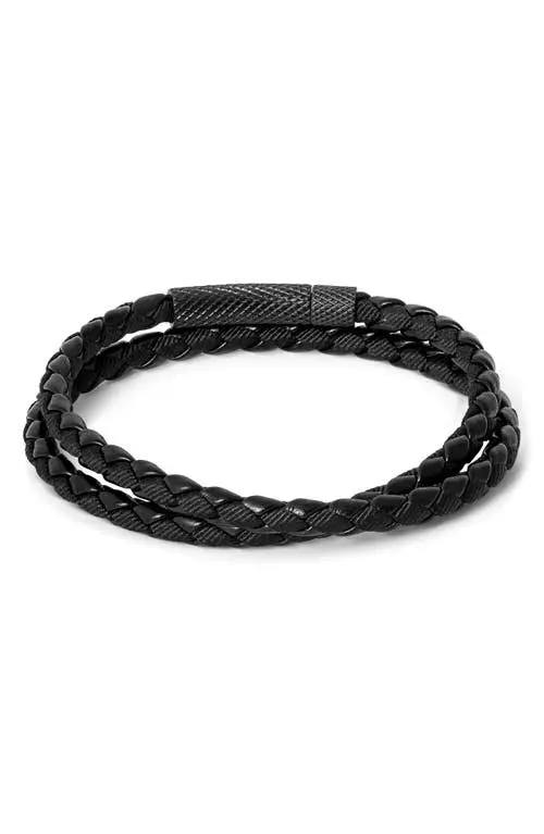 Tateossian Chelsea Leather Double Wrap Bracelet - Black