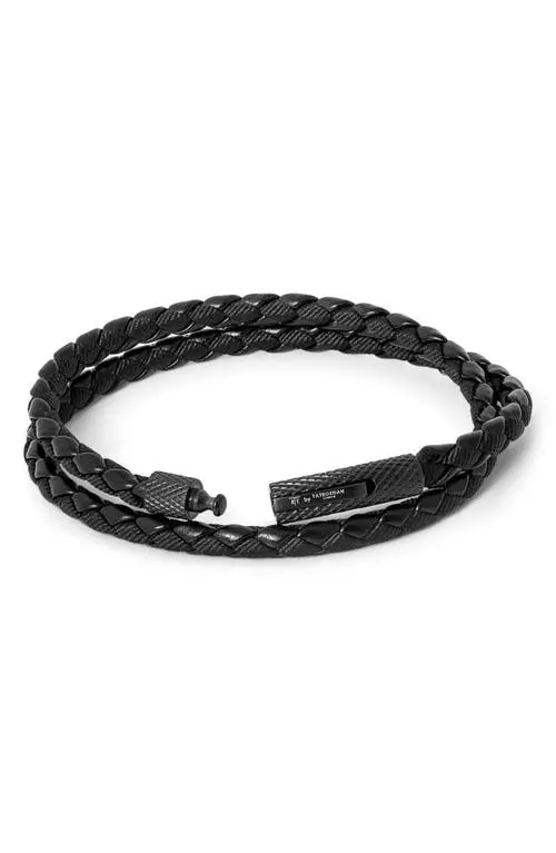 Tateossian Chelsea Leather Double Wrap Bracelet - Black