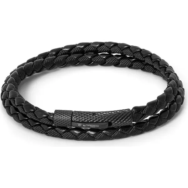 Tateossian Chelsea Double Wrap Leather Bracelet - Black